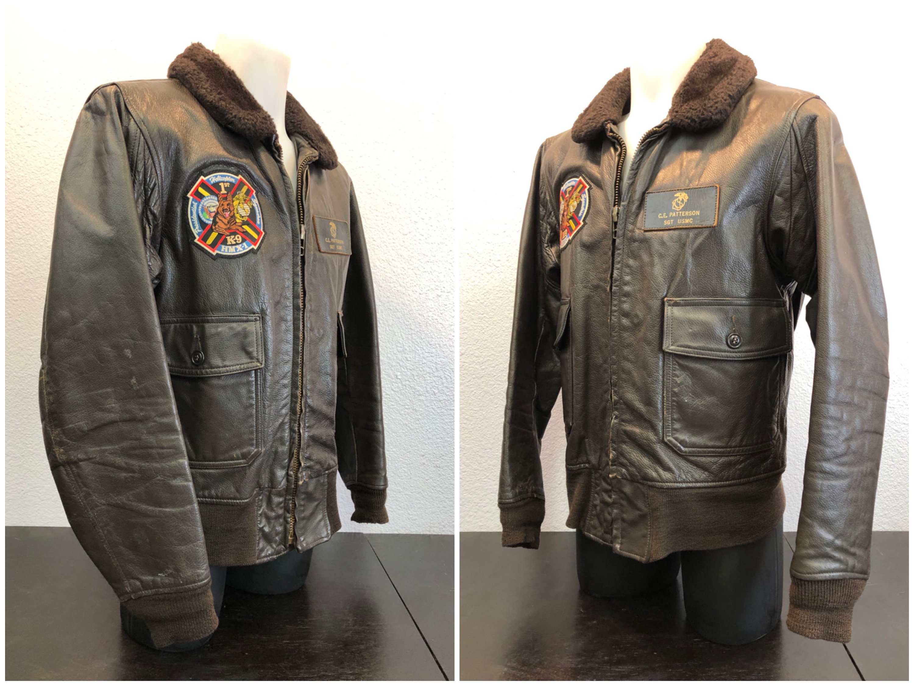 1970s Navy Type G-1 Leather Jacket HMX-1 Presidential and VIP Marine One K9 Detail US Marine ...