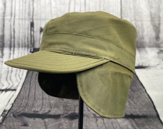 Vintage US Army 1950’s cotton Field Cap Olive Green With Wool Lined Ear ...