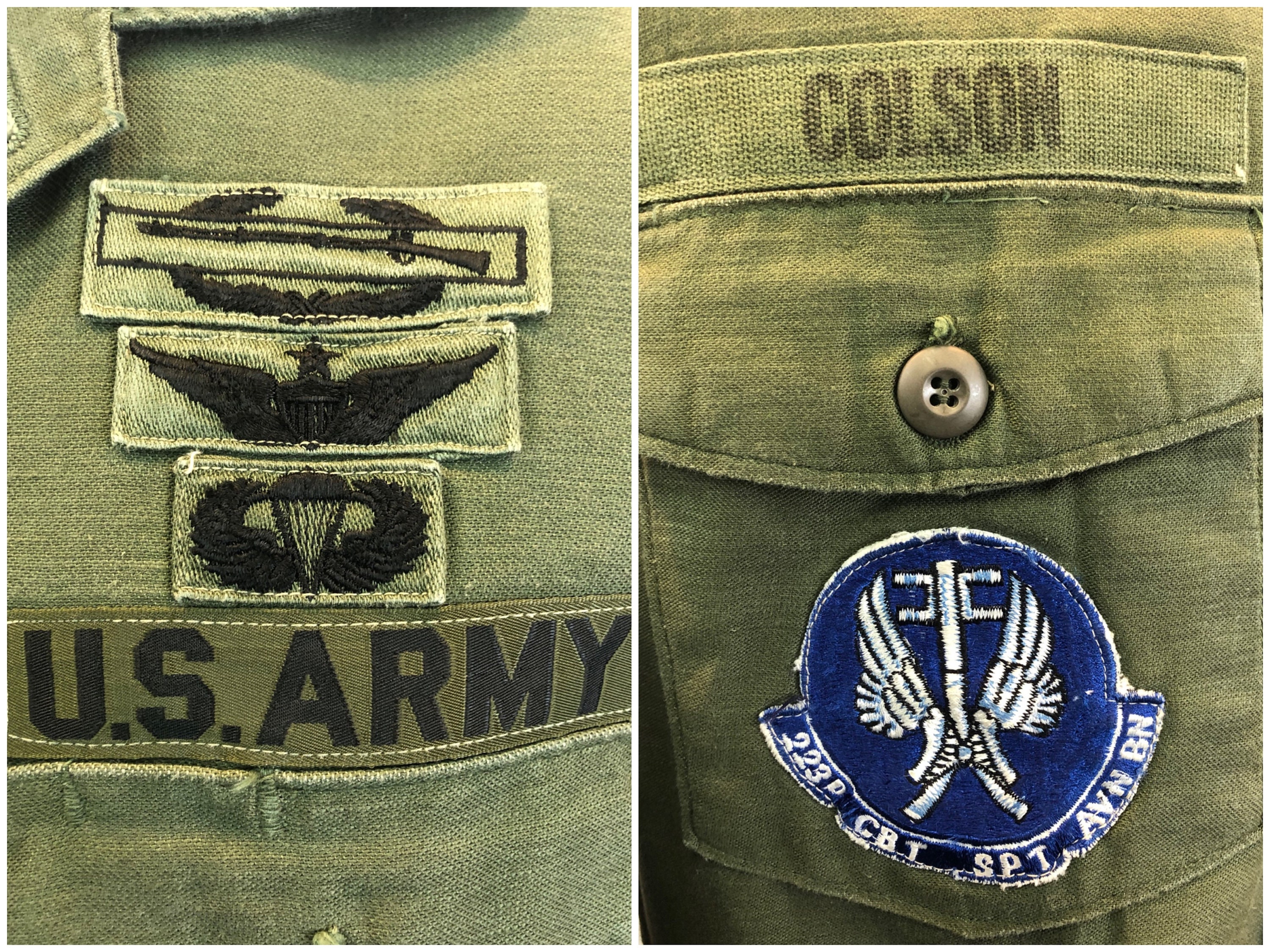 US Army 1968 Vietnam War OG-107 1st Cav Airborne Named Officer Shirt ...