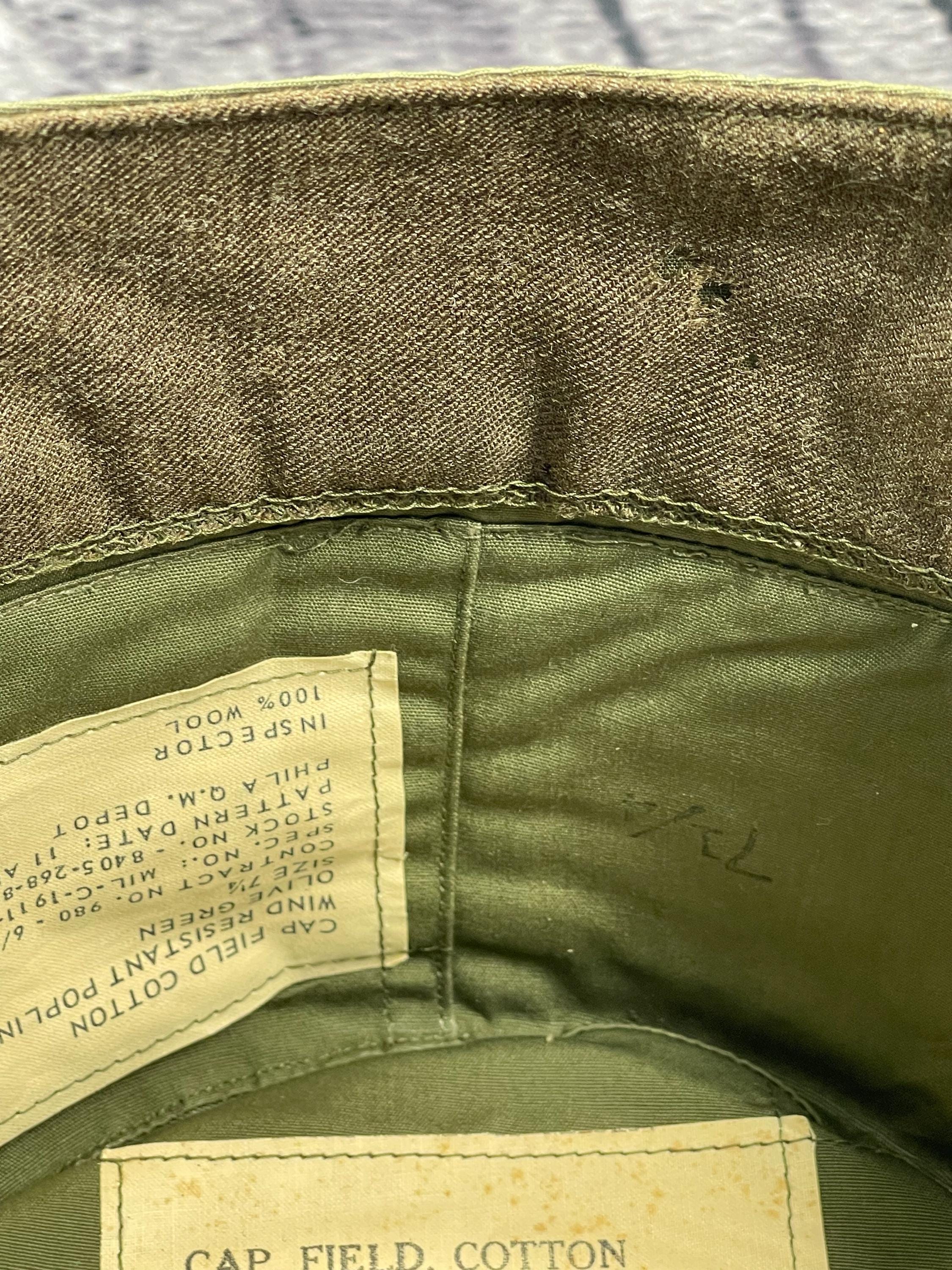 Vintage US Army 1950’s cotton Field Cap Olive Green With Wool Lined Ear ...