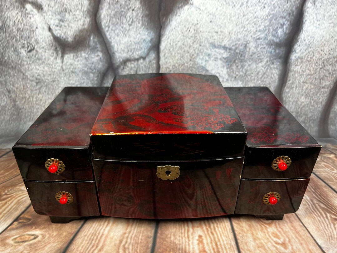 1940's Japanese Red and Black Lacquer Music Jewelry Box - Etsy