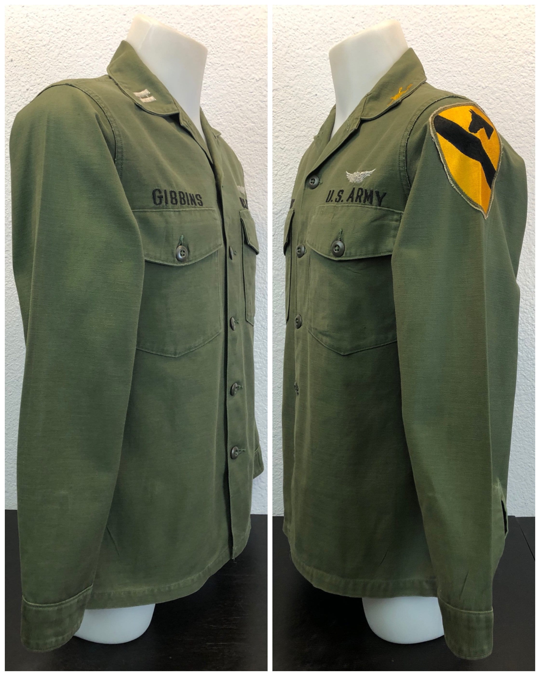 US Army 1960s-70s Vietnam War Pilot 1st Cav Named Officer OG-107 Shirt ...