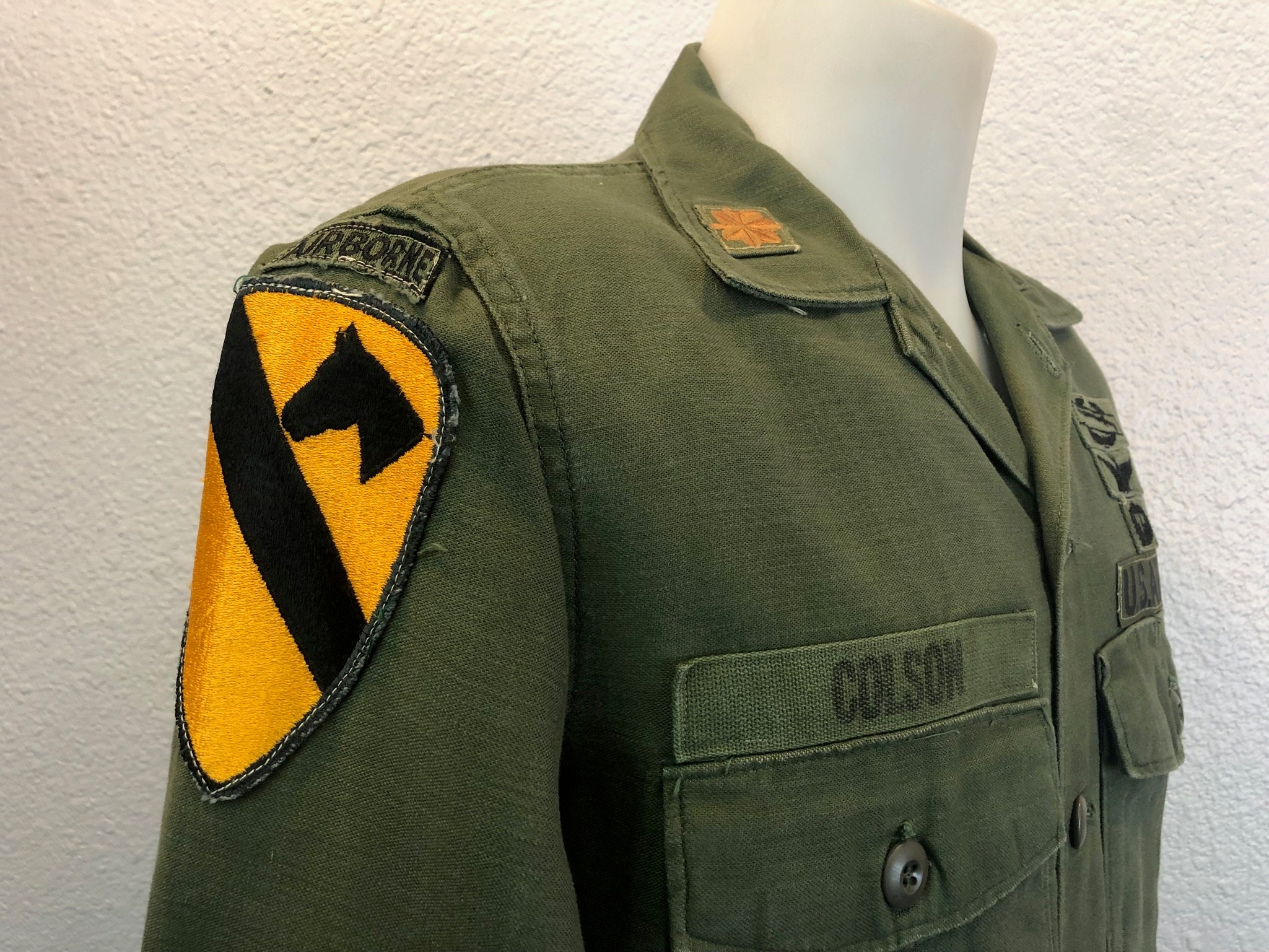 US Army 1968 Vietnam War OG-107 1st Cav Airborne Named Officer Shirt ...