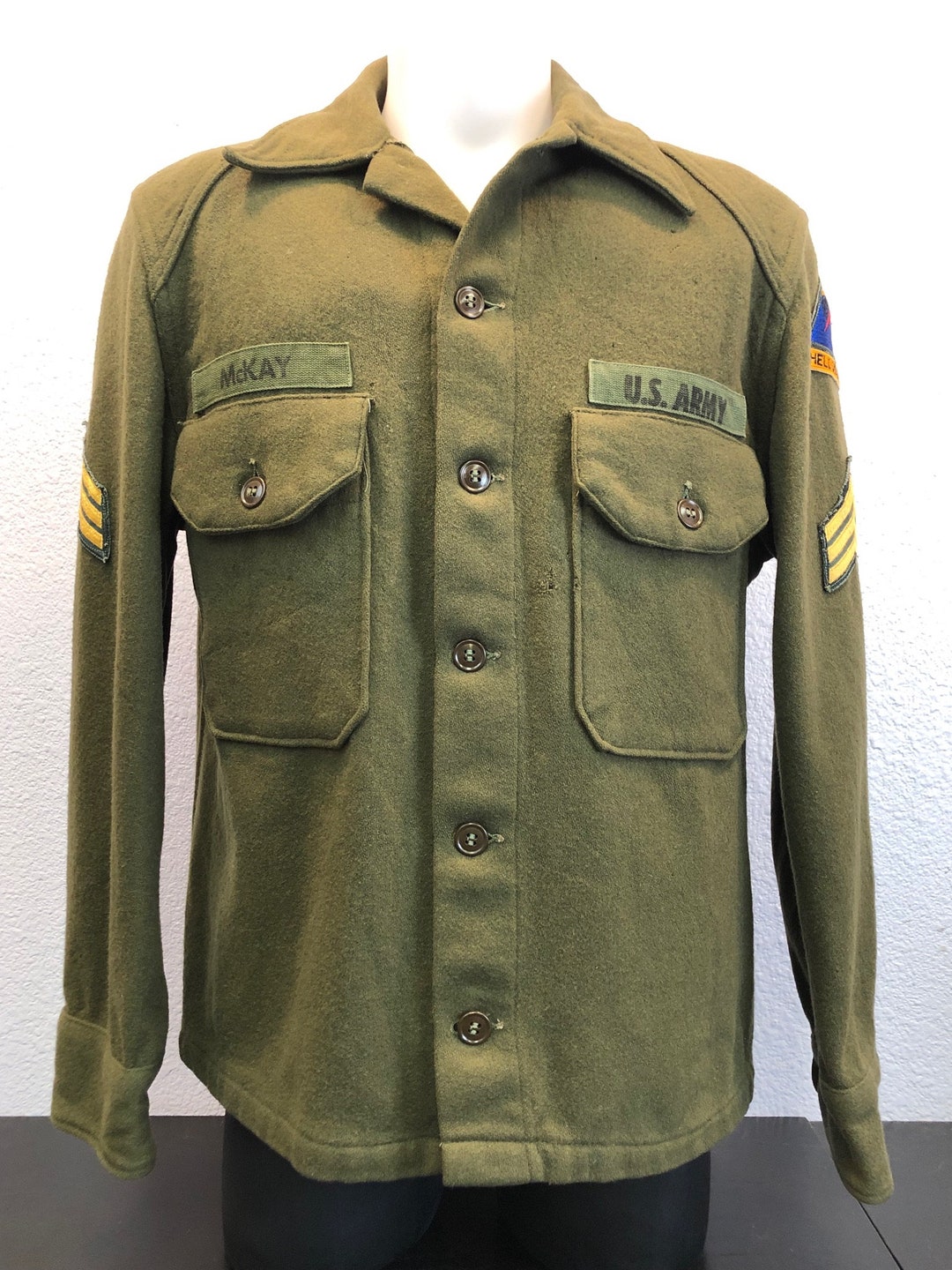 US Army Korean War Wool Field Shirt Olive Green 108 Men's Size Large ...