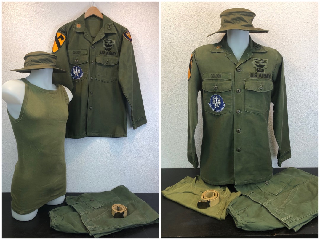 US Army 1968 Vietnam War OG-107 1st Cav Airborne Named Officer Shirt ...