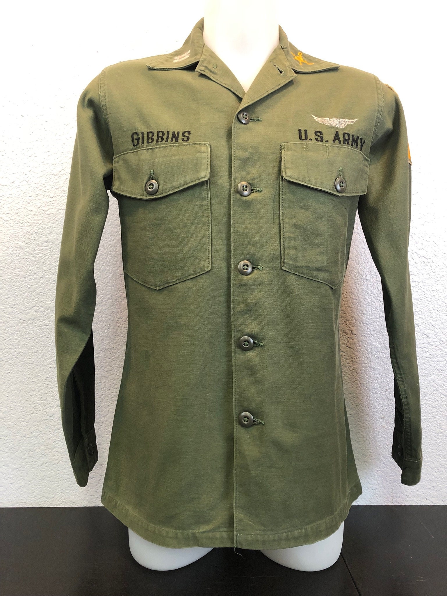 US Army 1960s-70s Vietnam War Pilot 1st Cav Named Officer OG-107 Shirt ...