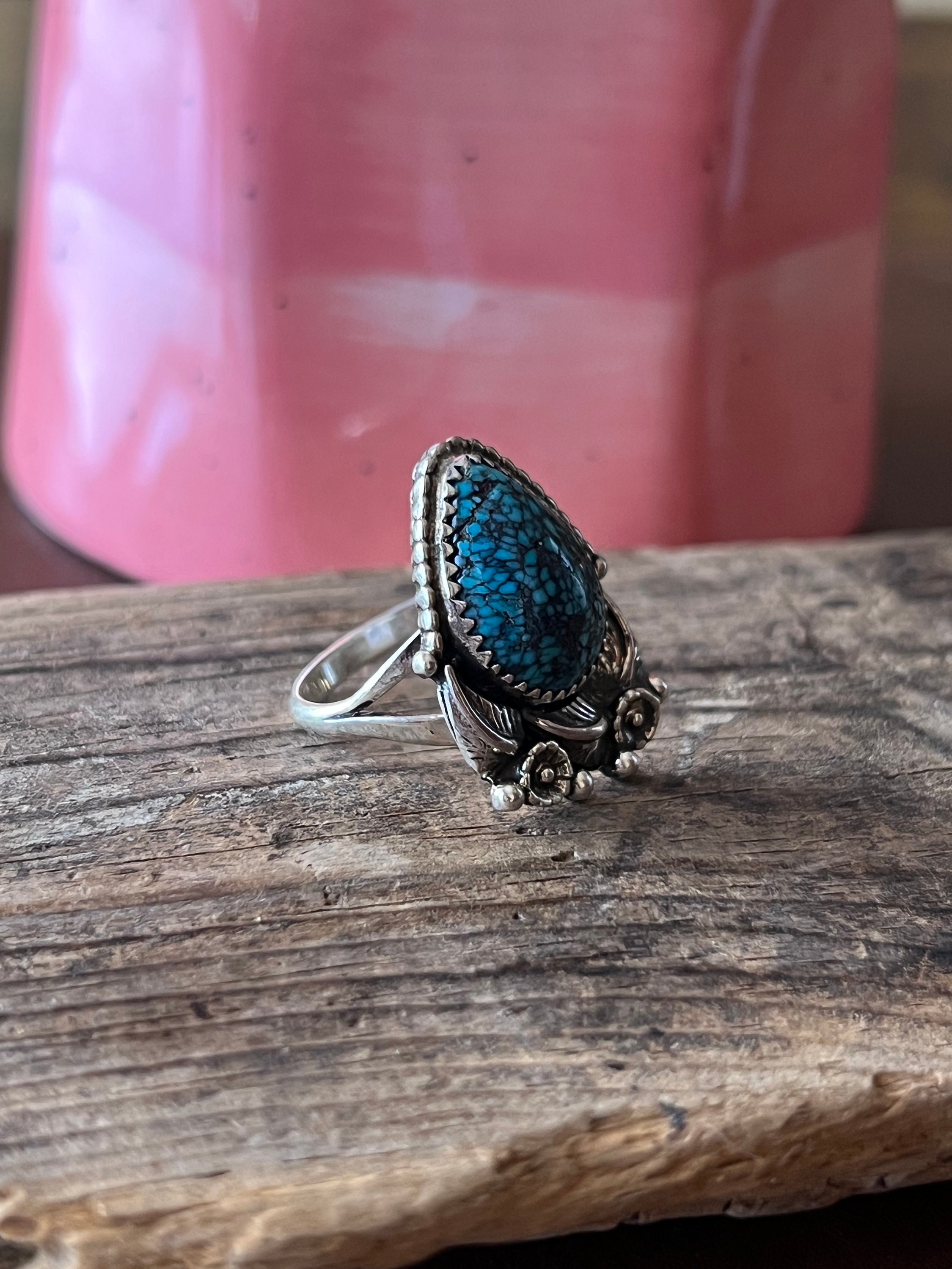 Natural Chinese Spider Web Turquoise Ring Sterling Silver - Etsy