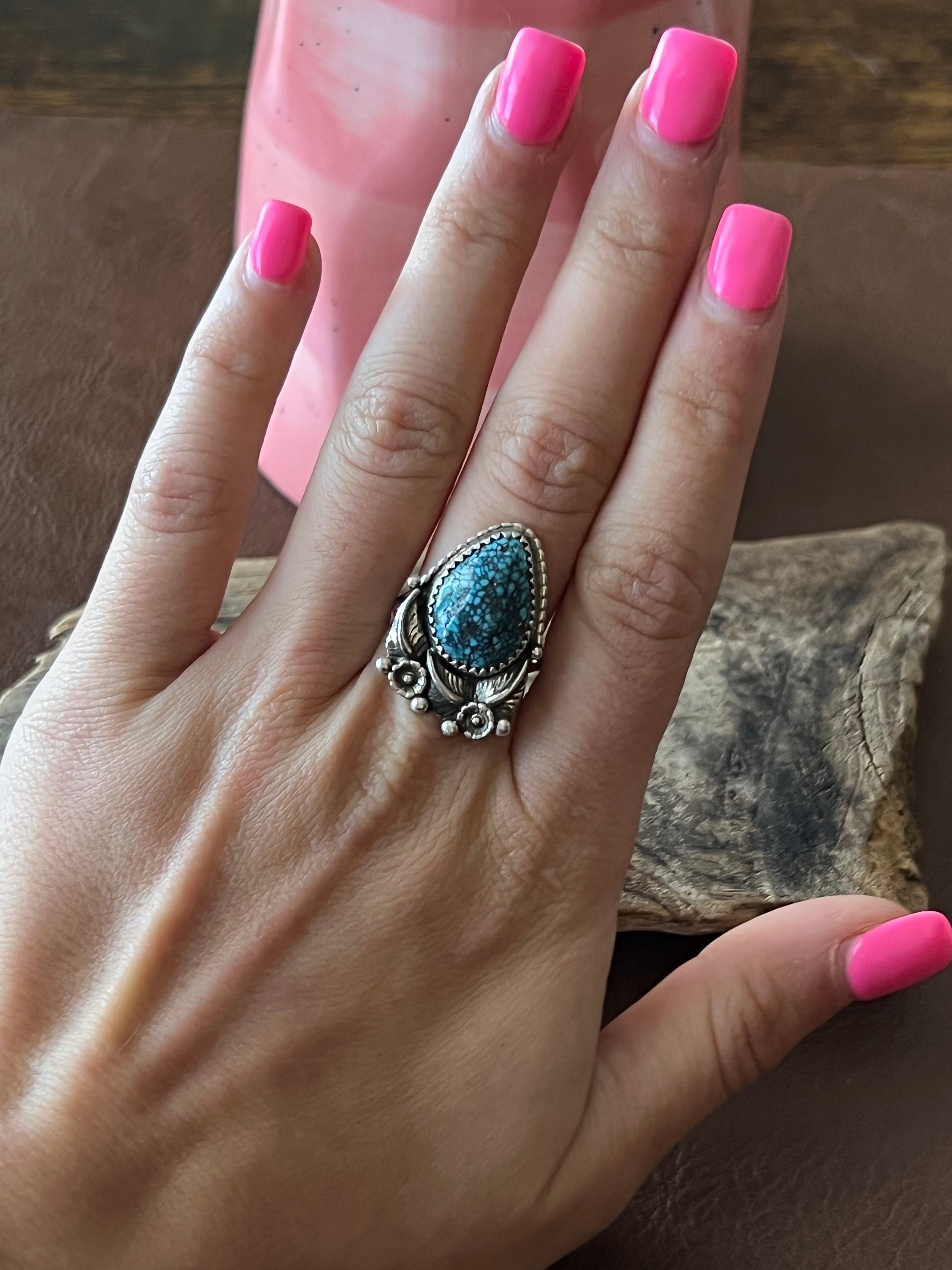 Natural Chinese Spider Web Turquoise Ring Sterling Silver - Etsy