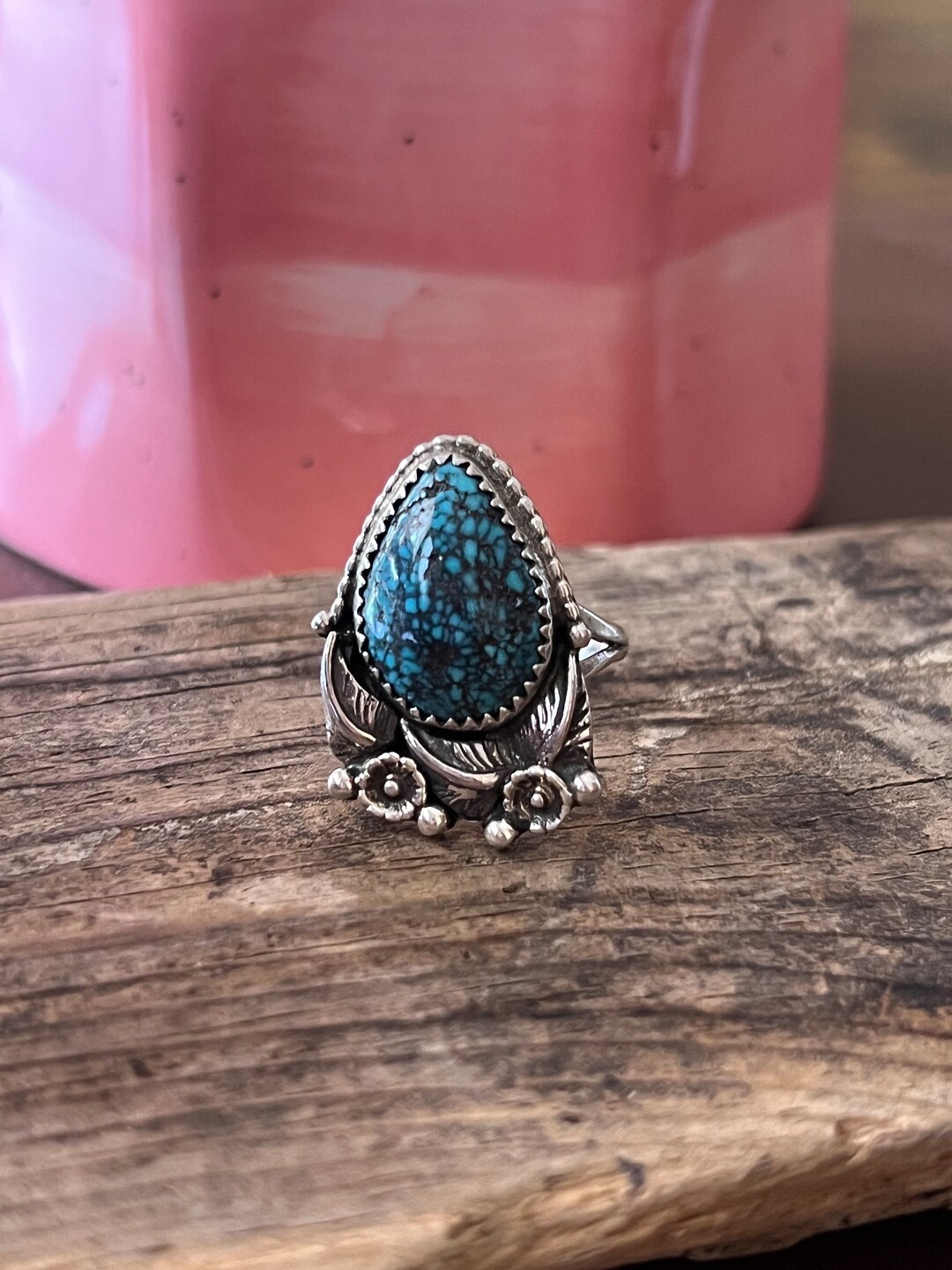 Natural Chinese Spider Web Turquoise Ring Sterling Silver Handmade Size ...