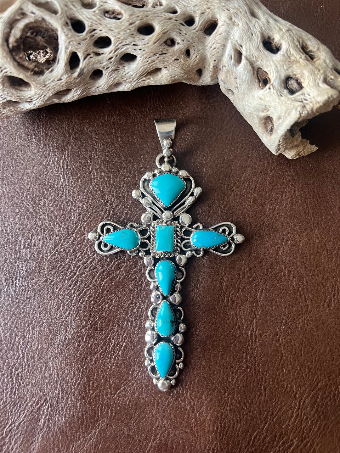 Sterling Silver Turquoise Cross Pendant T1 - Etsy