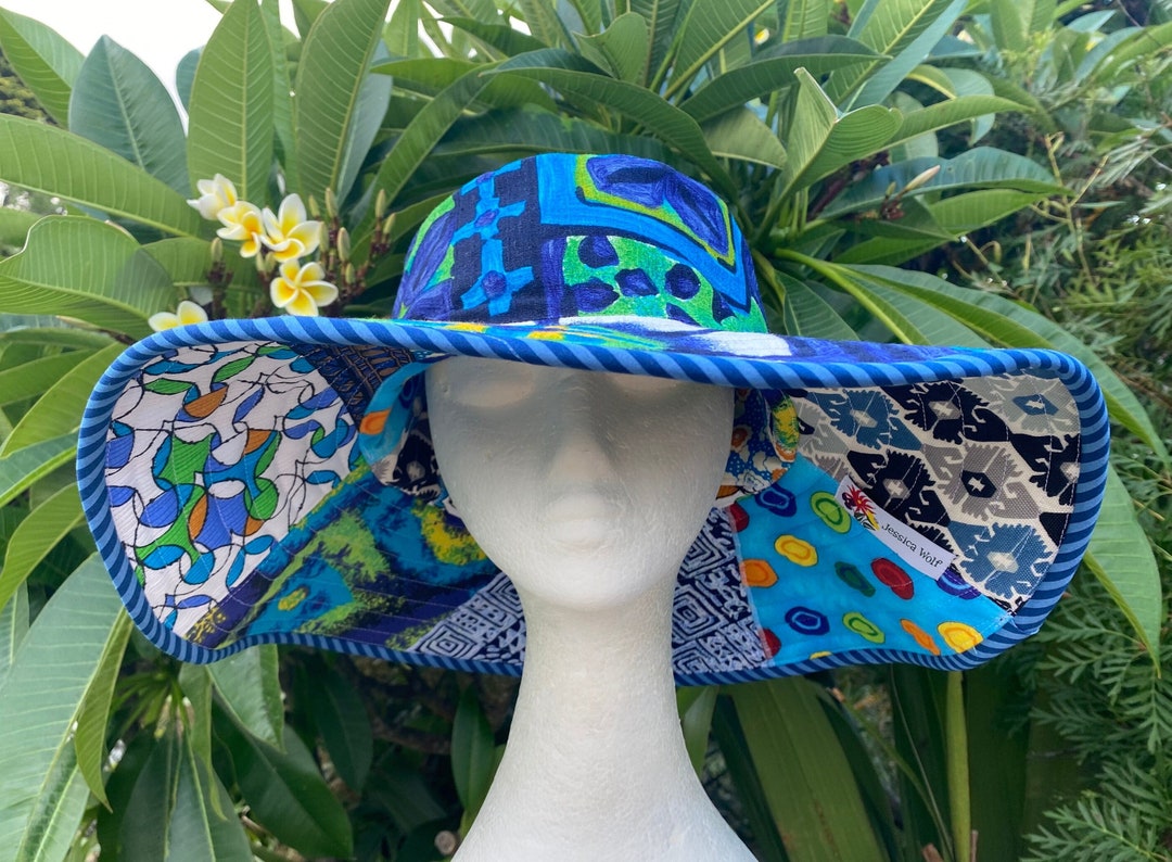 Gidget: 70s Style Sunhat No Wire, Reversible 2in1 bula Various Blue ...