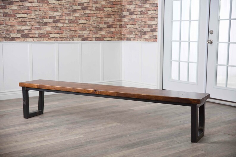 Industrial Steel Trapezoid Dining Bench | Etsy