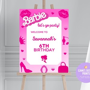 Doll Party Sign, Doll Birthday Party, Hot Pink Birthday Party Sign ...