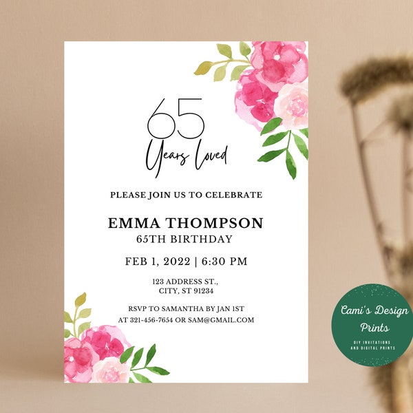 65th Birthday Invitations - Etsy