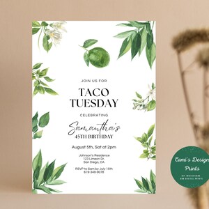 Taco Tuesday Birthday Invitation Lime 45th Birthday - Etsy