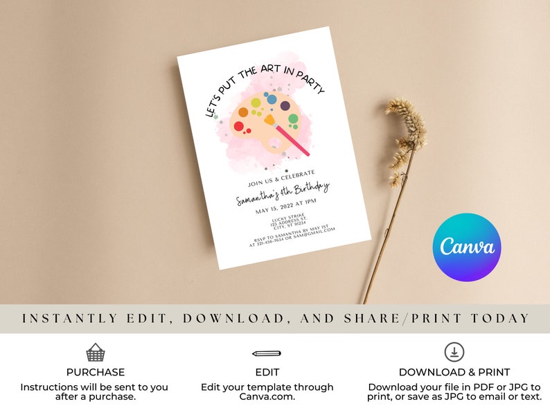Paint and Party Invitation, Artsy Birthday Invitation, Painting ...
