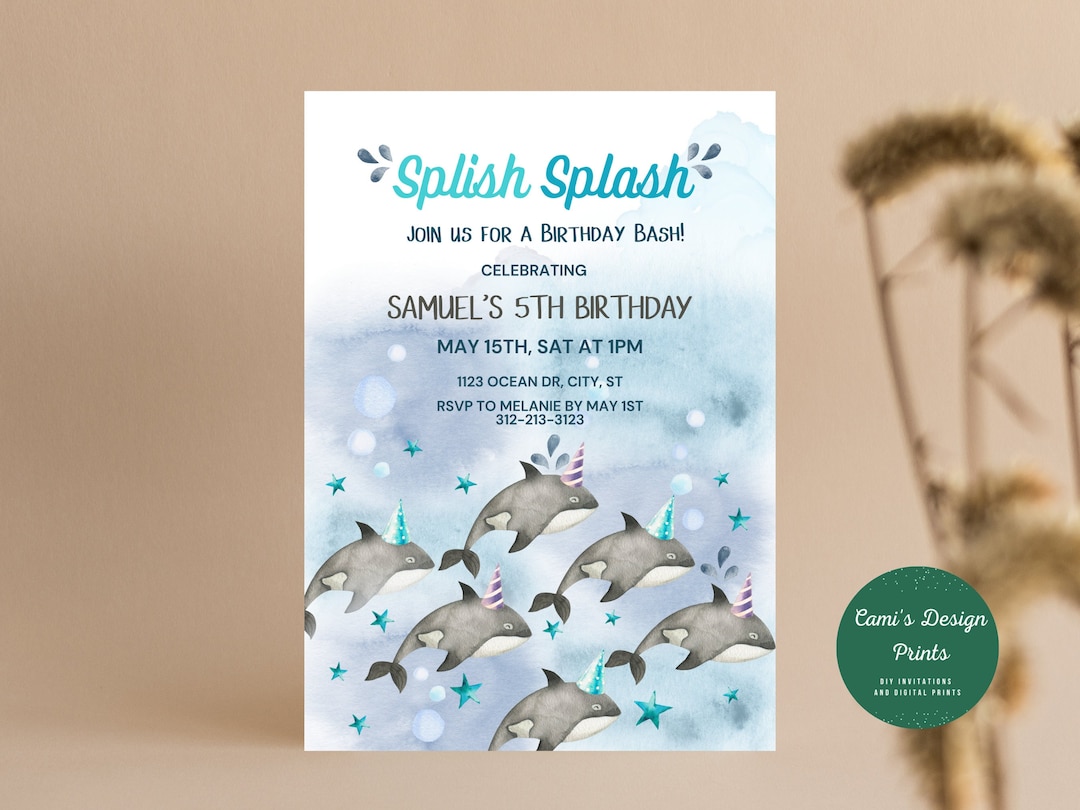 Orca Whale Birthday Invitation: Under the Sea Party (instant Download ...