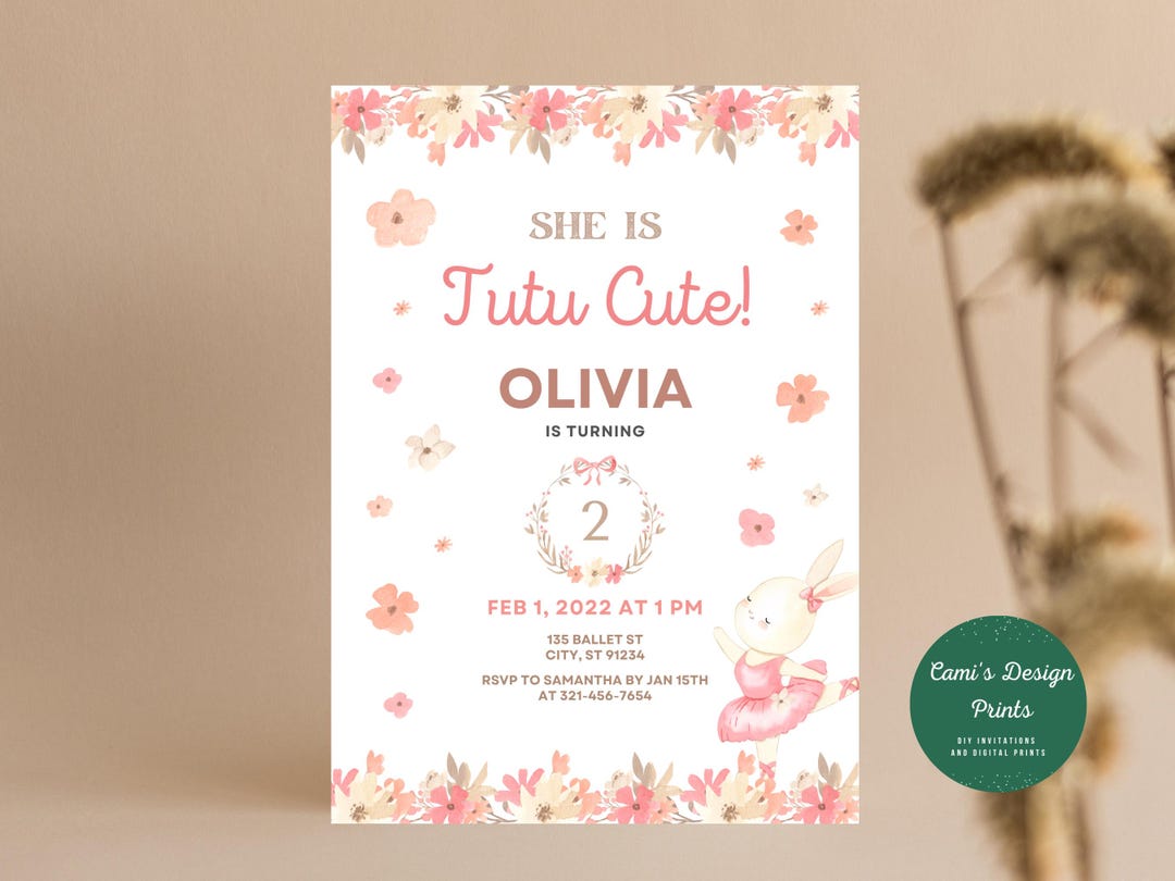 She is Tutu Cute Editable Invitation, Someone is Turning Tutu Template, Ballet Tutu Instant ...