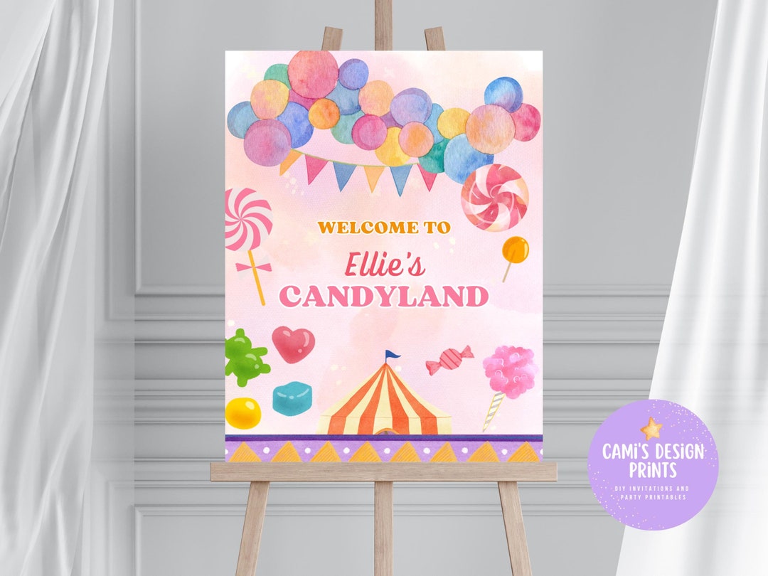 Editable Candyland Welcome Sign Template: Sweets Birthday Party ...