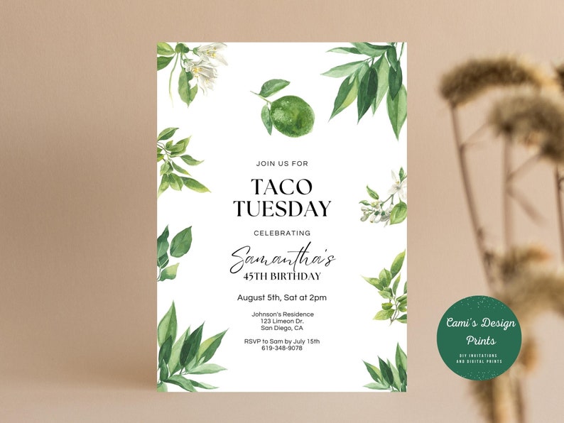 Taco Tuesday Birthday Invitation, Lime 45th Birthday Invitation ...