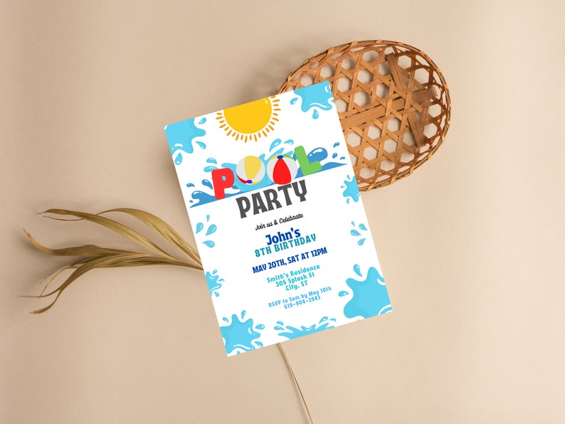 Editable Summer Pool Party Invitation, Pool Birthday Party, School Pool ...