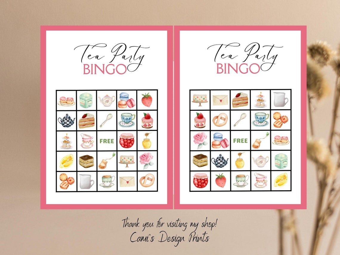 Tea Party Bingo Game, Tea Party Bingo Cards, Birthday Party Games, Tea ...