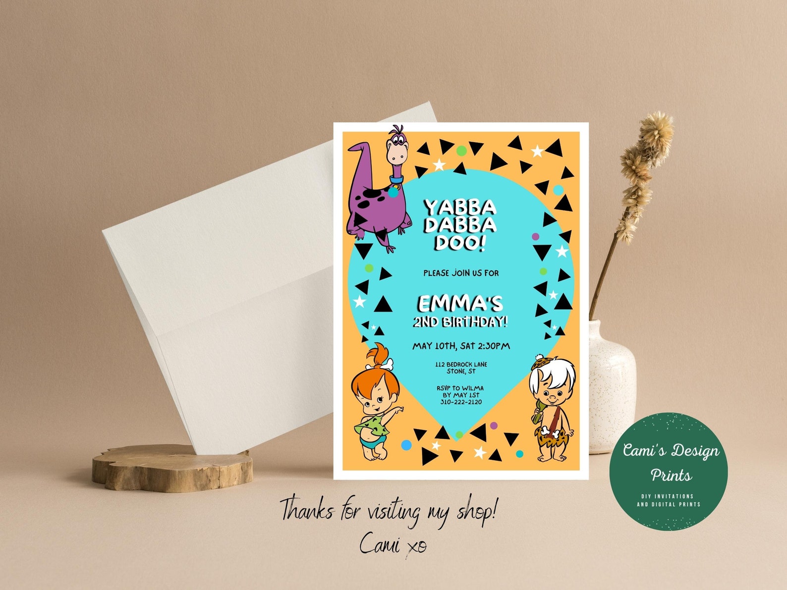 Pebbles Invitation, Kid's Birthday Invite, Yabba Dabba Two Birthday ...