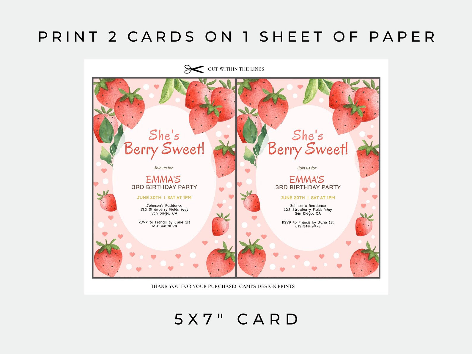 Editable Strawberry Birthday Invitation: Berry Sweet Party (printable ...