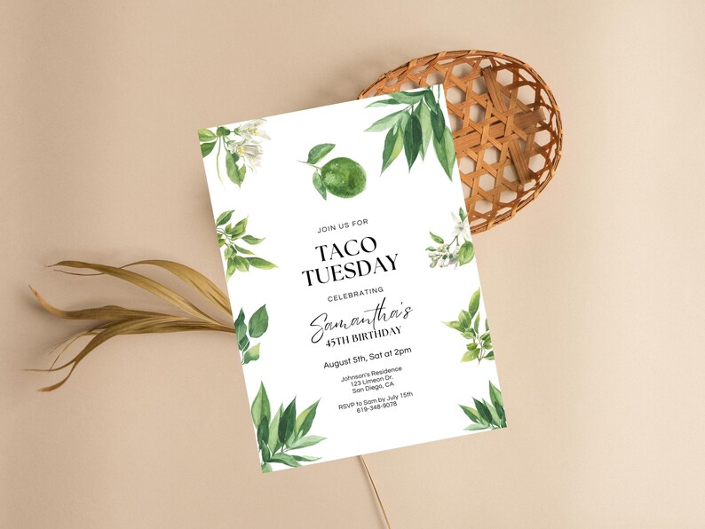 Taco Tuesday Birthday Invitation, Lime 45th Birthday Invitation ...