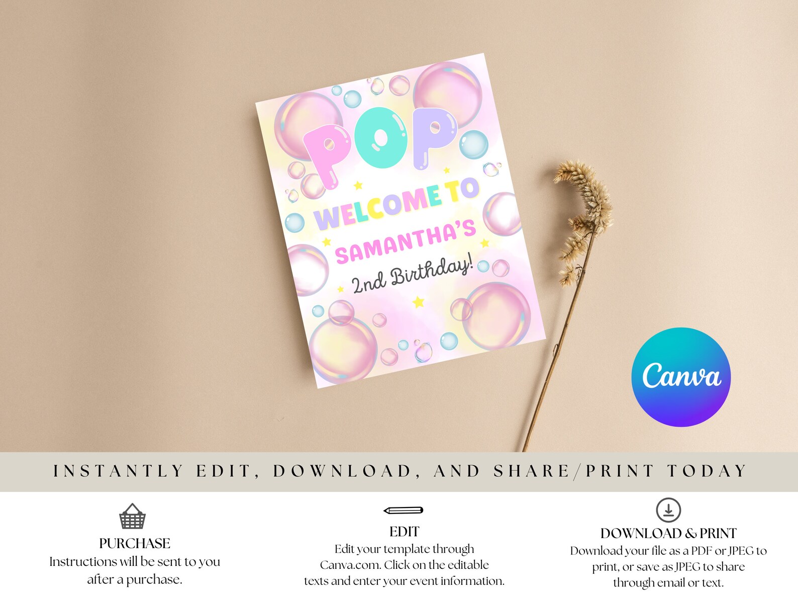 Bubbles Welcome Sign, Bubbles Party Sign, Instant Download, Editable ...
