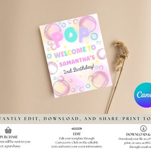 Bubbles Welcome Sign, Bubbles Party Sign, Instant Download, Editable ...