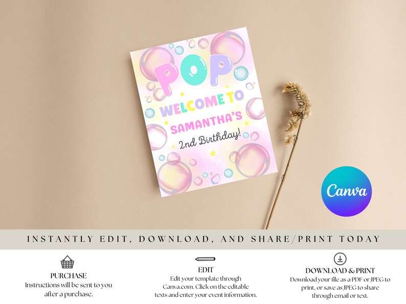 Bubbles Welcome Sign, Bubbles Party Sign, Instant Download, Editable ...