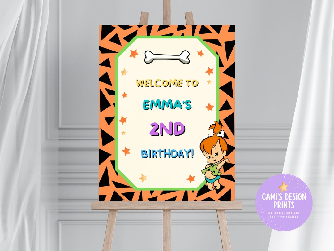Pebbles Birthday Welcome Sign: Yabba Dabba Two, Bedrock Party (editable ...