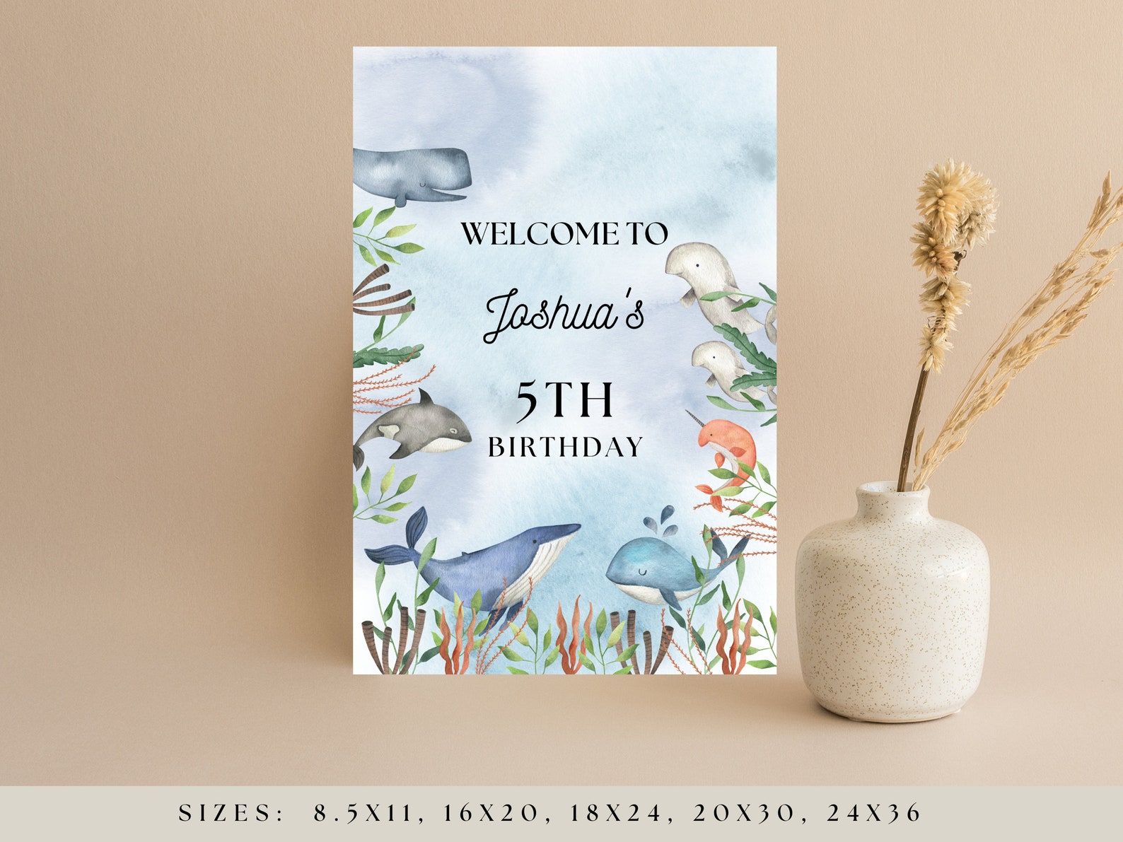 Orca Whale Birthday Welcome Sign: Sea Animals Party (printable Editable ...