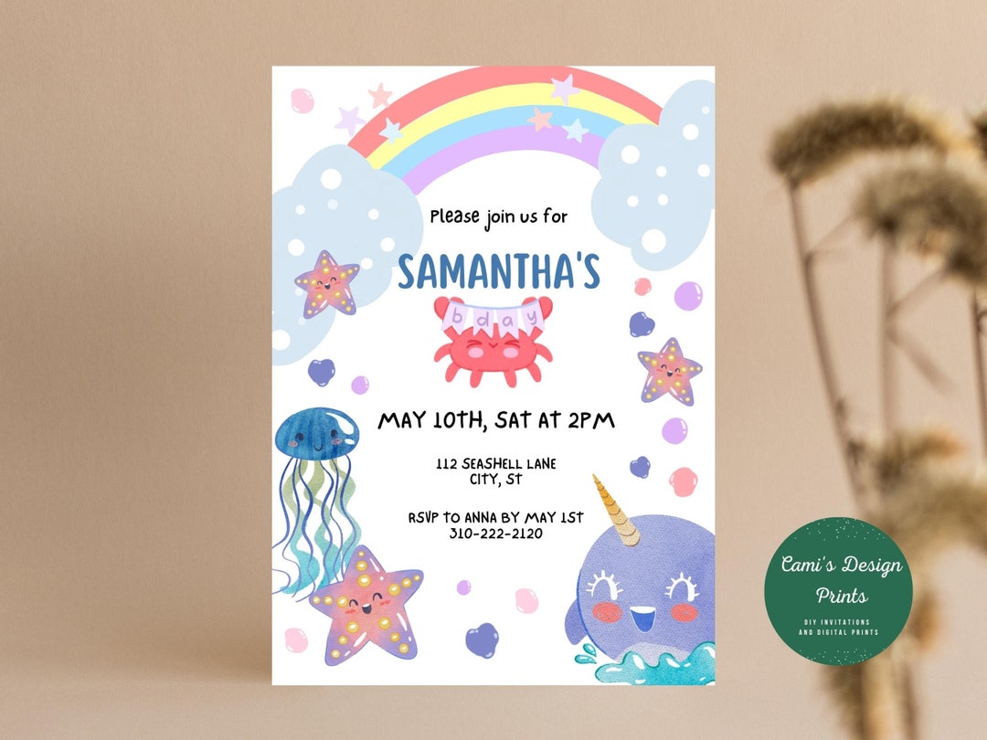 Narwhal Party Invitation, Narwhal Birthday Invite, Editable Narwhal ...