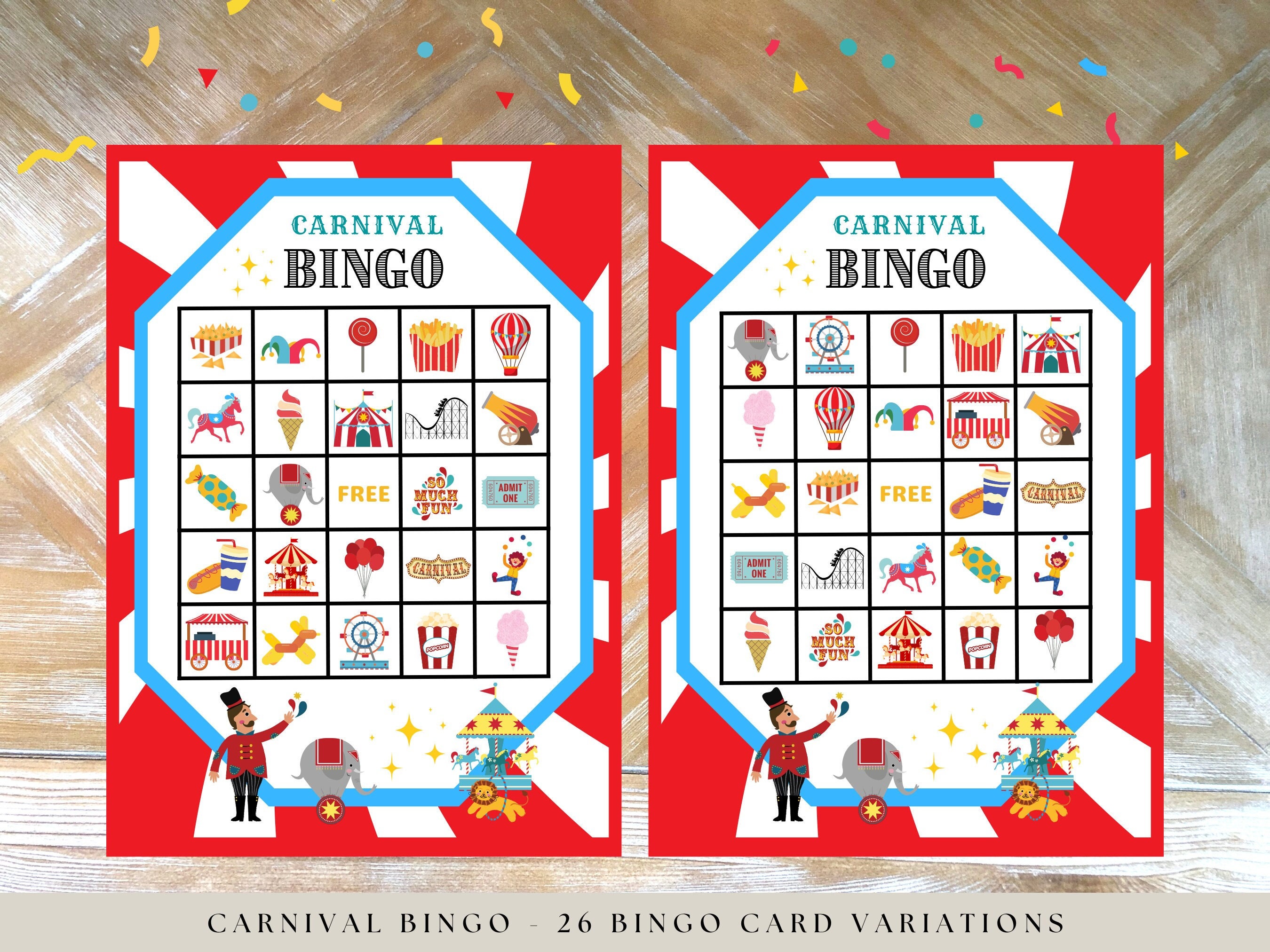 Carnival Bingo Game, Carnival Party Games, Circus Printable Bingo ...