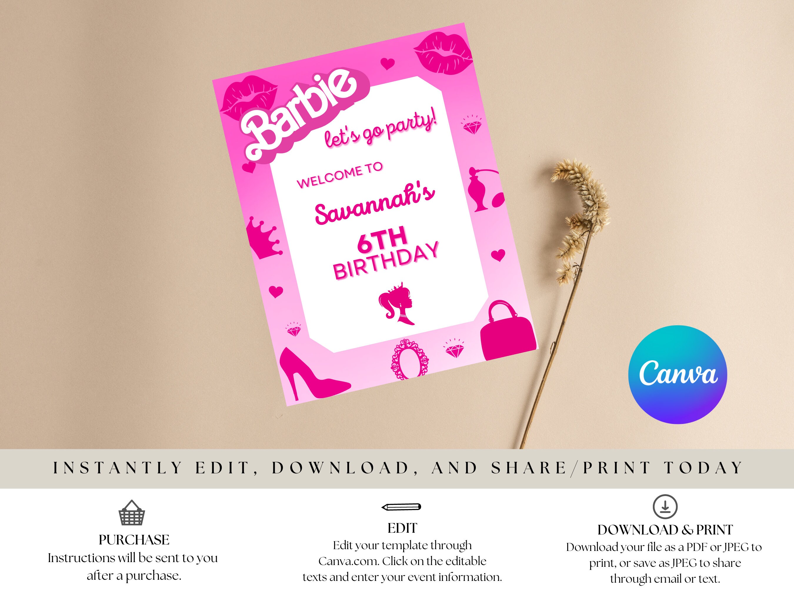 Doll Party Sign, Doll Birthday Party, Hot Pink Birthday Party Sign ...