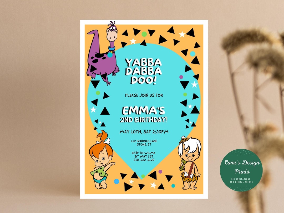 Pebbles Invitation, Kid's Birthday Invite, Yabba Dabba Two Birthday ...