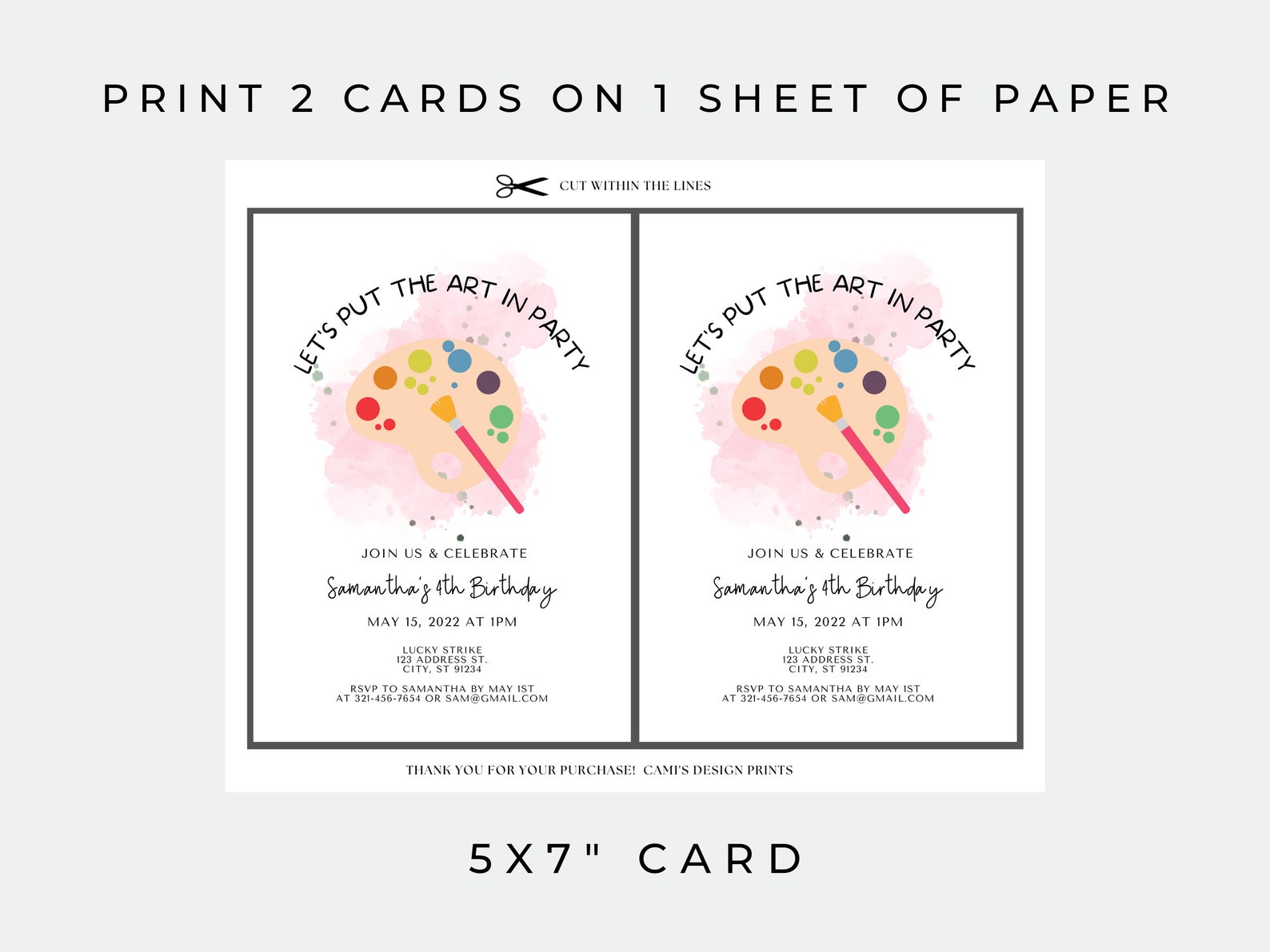 Paint and Party Invitation, Artsy Birthday Invitation, Painting ...