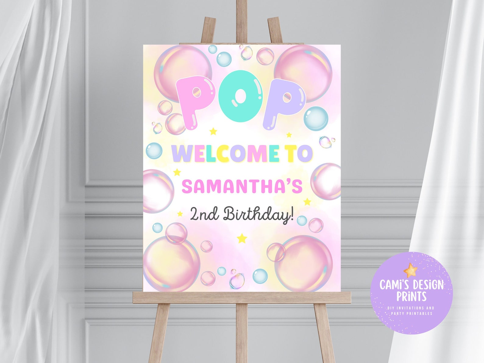 Bubbles Welcome Sign, Bubbles Party Sign, Instant Download, Editable ...