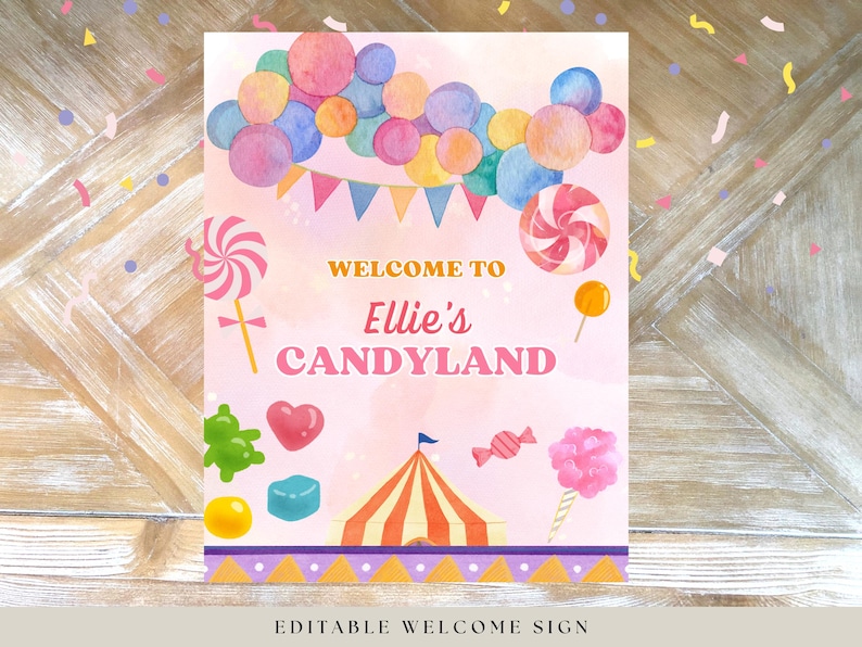 Editable Sweets Candy Welcome Sign Template, Sweets Birthday Custom ...