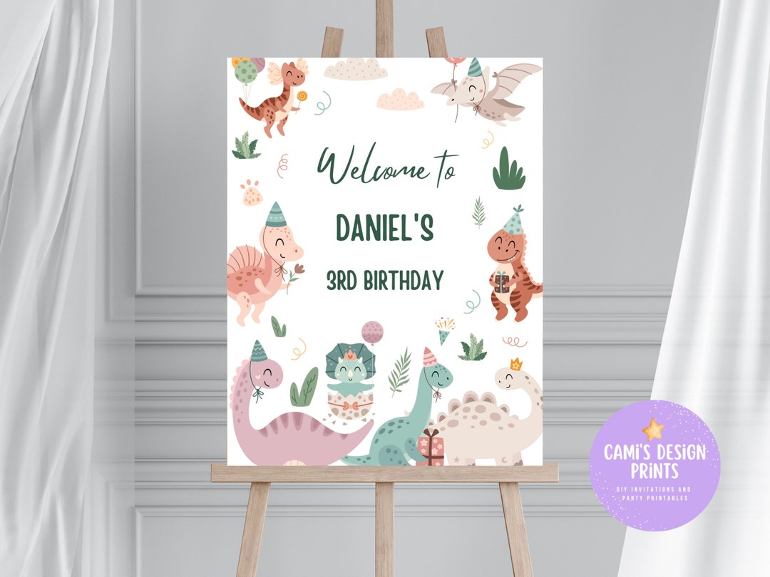 Dinosaur Birthday Party Sign, Three Two One Rex Dinosaur Welcome Sign ...