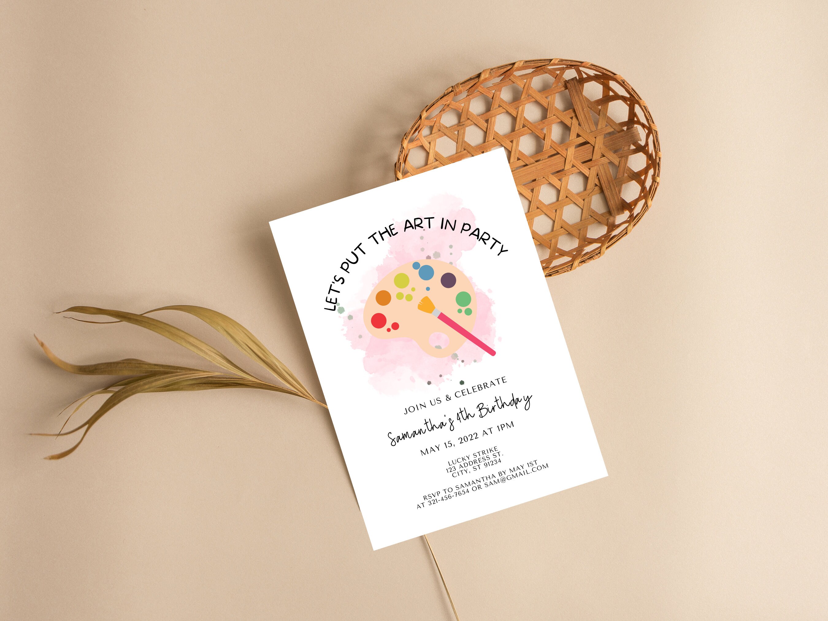 Paint and Party Invitation, Artsy Birthday Invitation, Painting ...