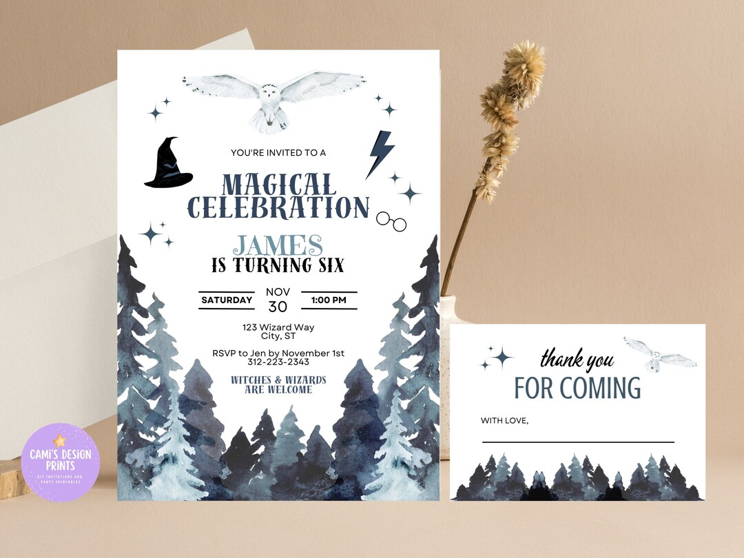Editable Magical Wizard Birthday Party Invitation Set, Magical Birthday ...