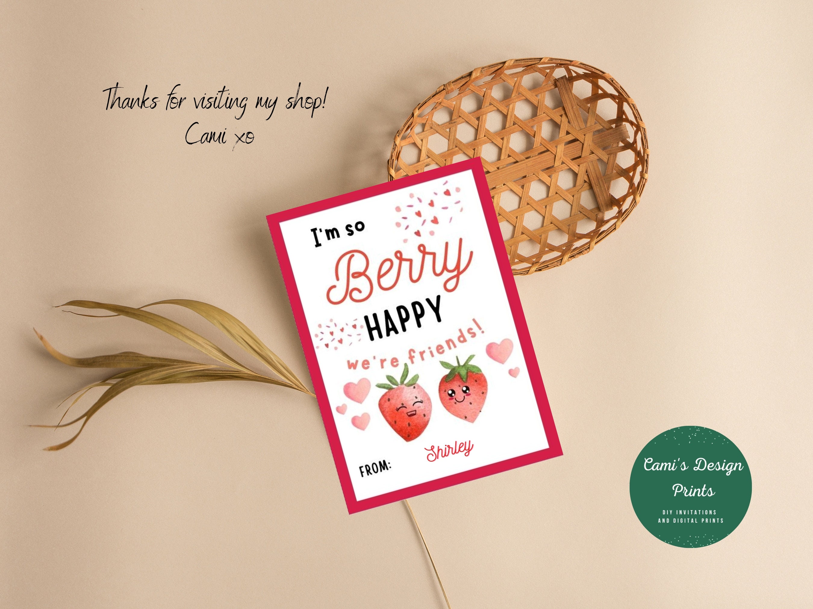 Printable Valentine's Day Kid's Cards, Berry Happy We're Friends Fruit ...