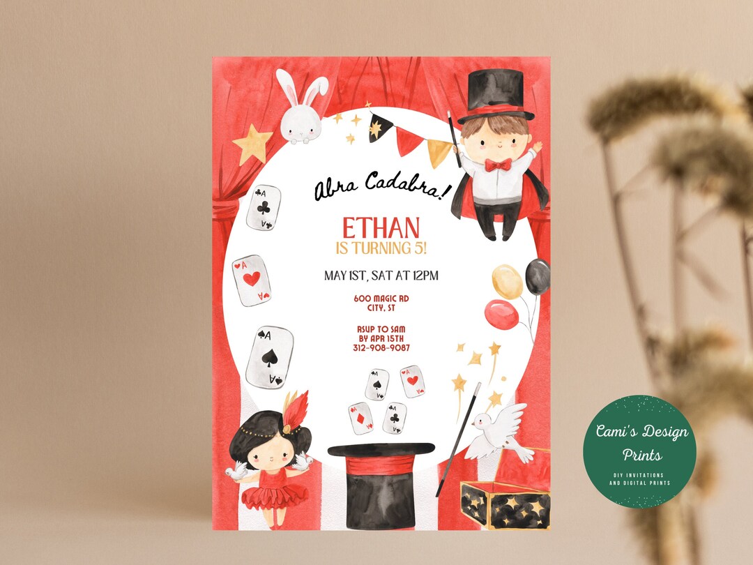 Magic Birthday Party Invite, Magic Birthday Invitation, Kids Magician ...