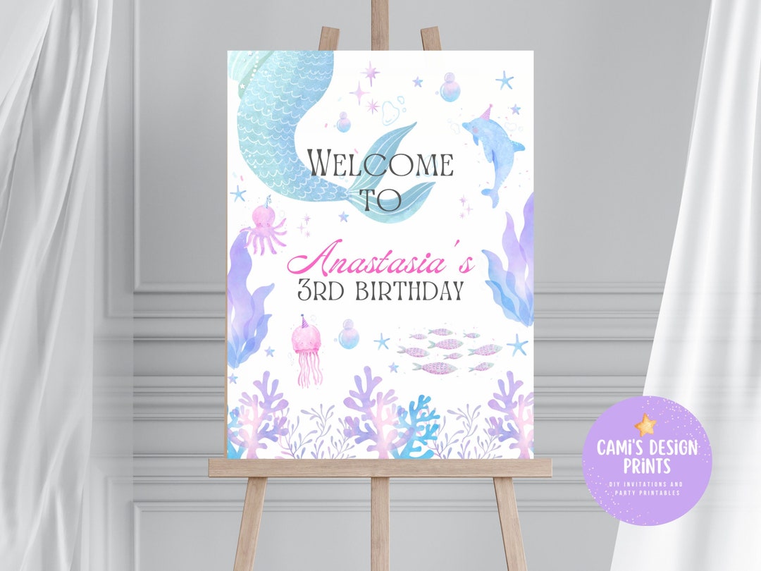Mermaid Welcome Sign, Mermaid Birthday Party Sign, Under the Sea Party ...