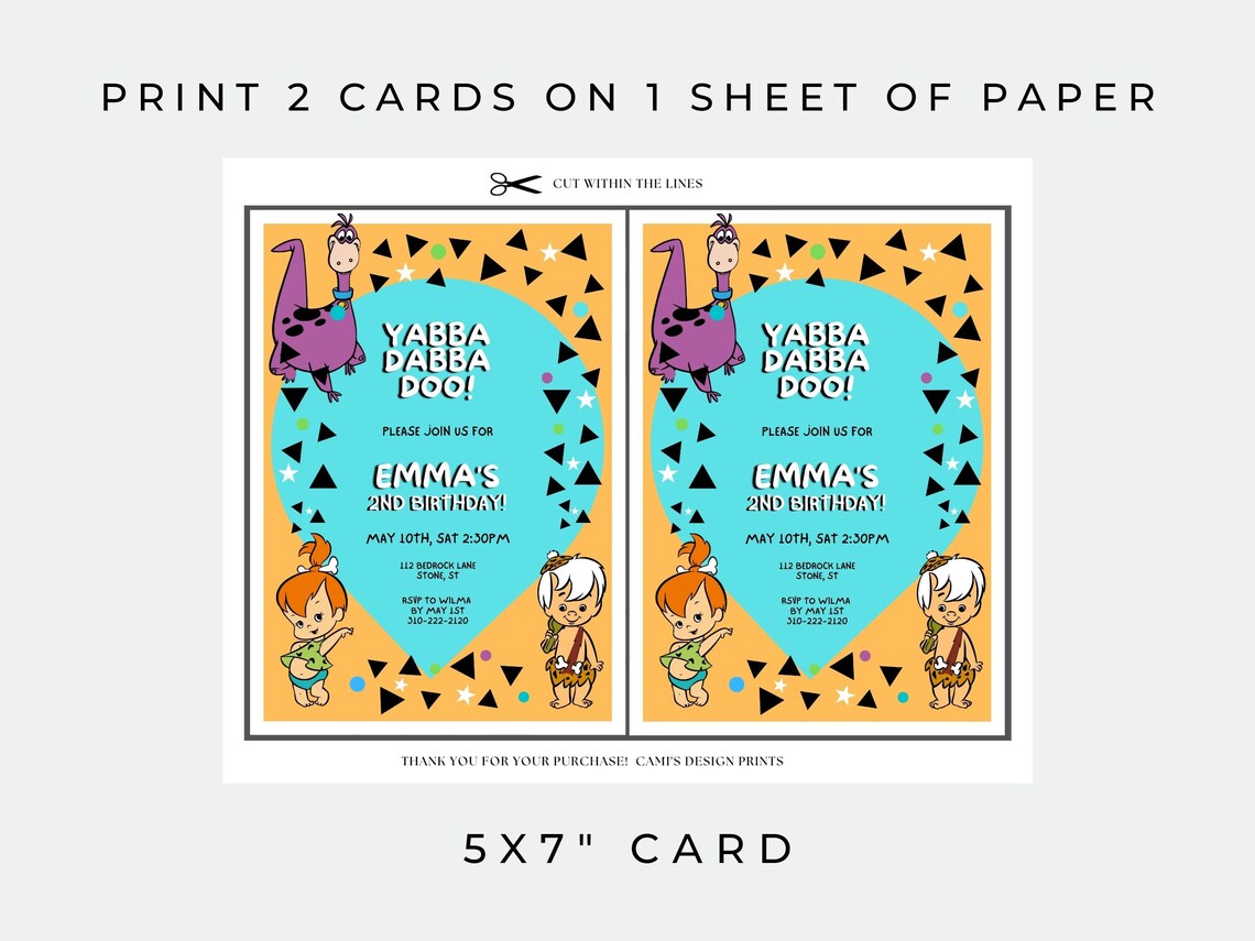 Pebbles Invitation, Kid's Birthday Invite, Yabba Dabba Two Birthday ...