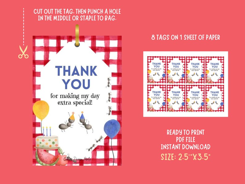 Ants Picnic Thank You Tag: Kid's Birthday Party Favor (digital Download ...