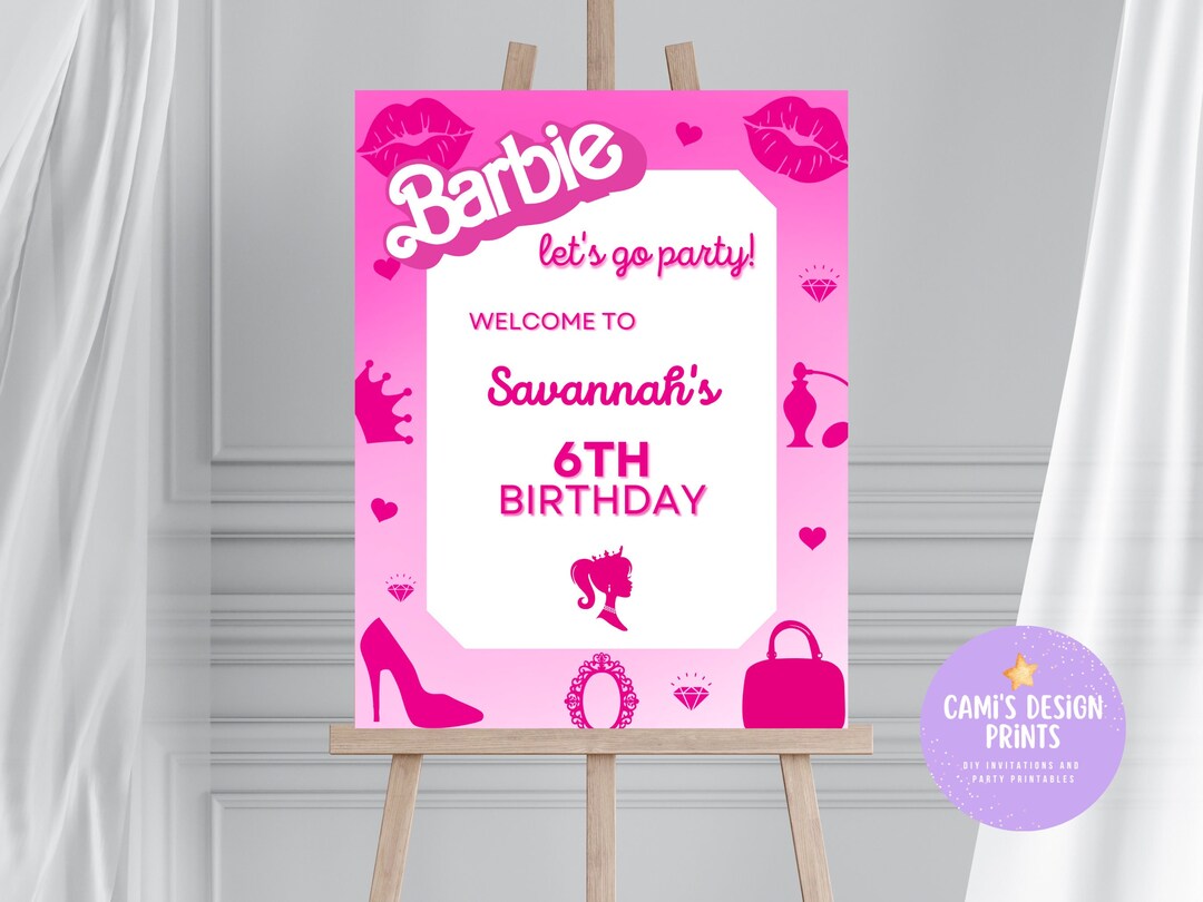 Doll Party Sign, Doll Birthday Party, Hot Pink Birthday Party Sign ...